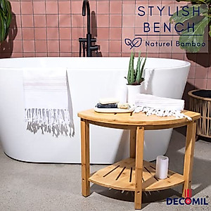 DECOMIL - Bamboo Corner Shower Bench, Bathroom Shower Stool with Storage | Nonslip Feet & Waterproof Bench | Perfect for Bath , Spa and Home Décor