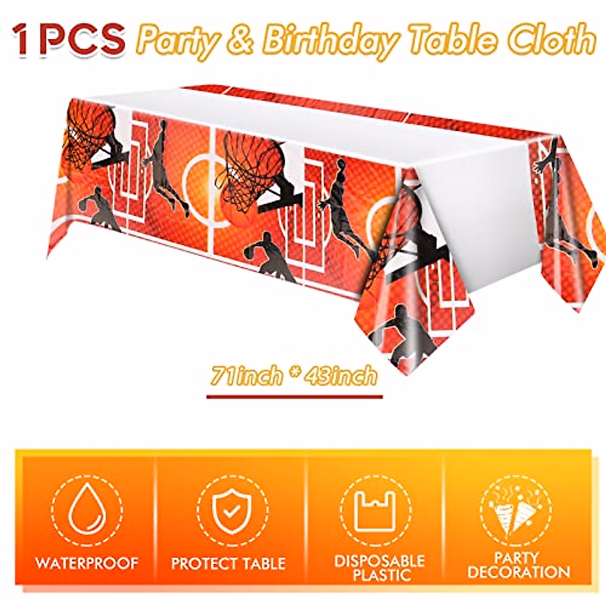Juhap 41Pack Boy Basketball Birthday Party Supplies, Sports Themed Party Tableware Set Includes 20 Dessert Plates 20 Napkins and 1 Tablecloth for Basketball Theme Birthday Party Decorations