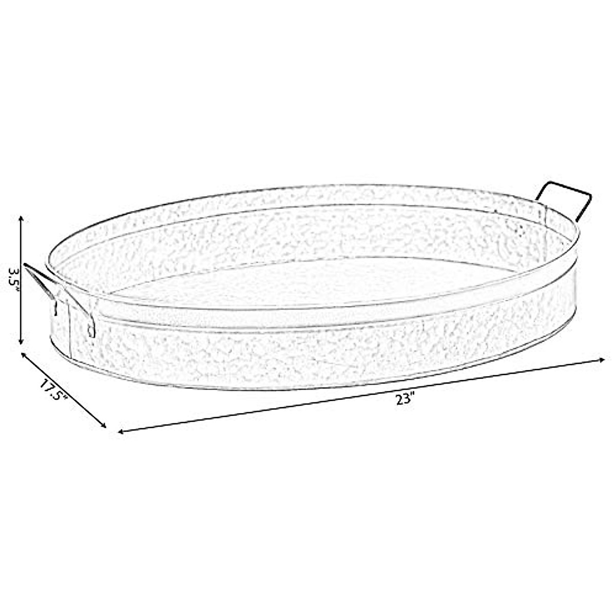Galvanized Metal Oval Rustic Serving Tray with Handles, Large