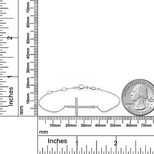 Gem Stone King Solid 10K White Gold 0.5 Inch White Diamond Cross Tennis Bracelet Fits 6.5 Inches Religious Jewelry For Women