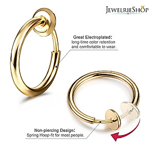 JewelrieShop Retractable Earrings Fake Hoop Fake Nose Ring Non Pierced Earrings Fake Cartilage Piercing Clip on Nose Ring for Women (Gold, 1 Pair)