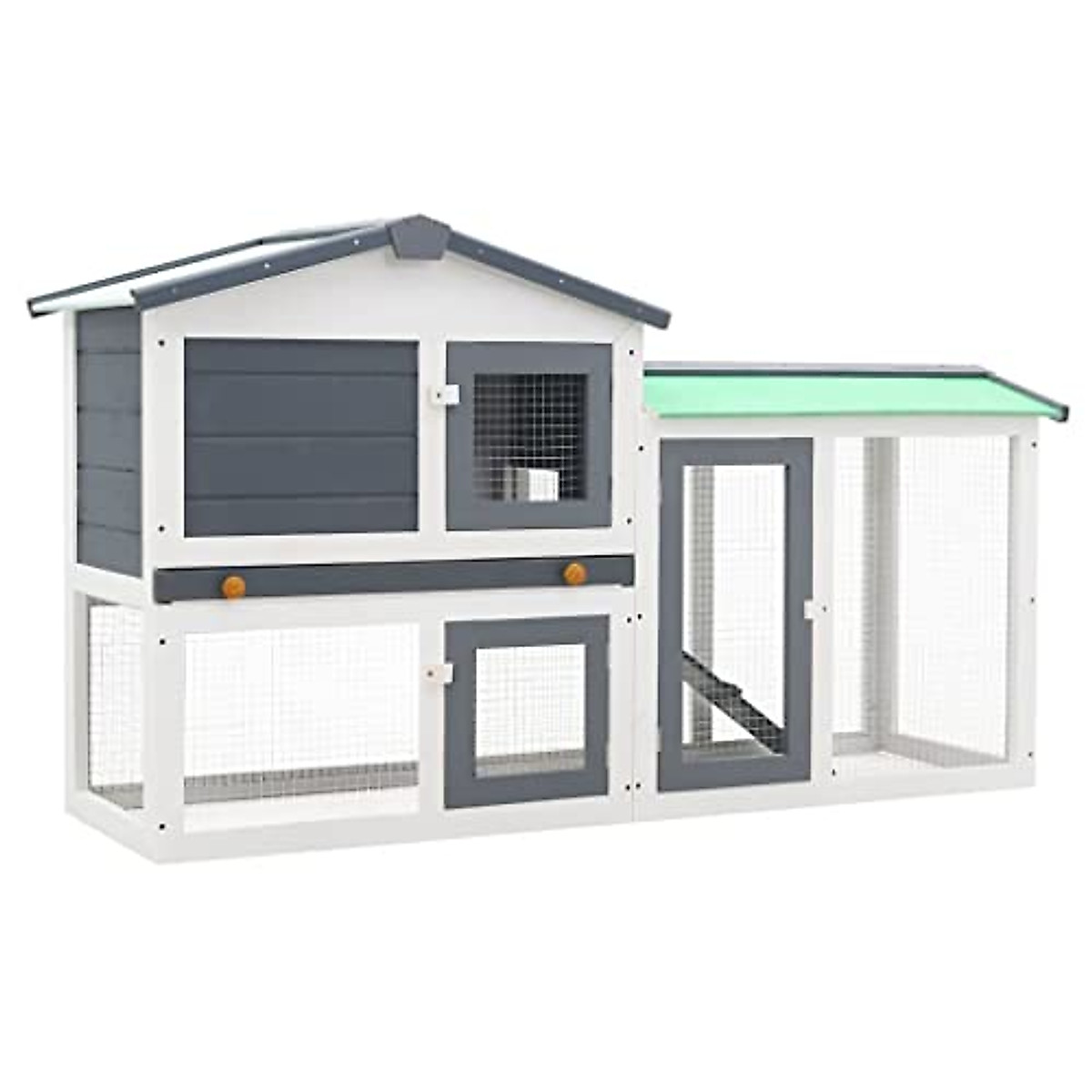vidaXL Solid Wood Outdoor Large Rabbit Hutch Small Animal Enclosure House Pet Cage Habitat Garden Patio Protection Safety Gray and White