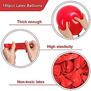 RUBFAC Red Balloons, 146 pcs Different Sizes Pack of 36 18 12 10 5 Inch for Balloon Garland or Balloon Arch as Graduation Wedding Birthday Baby Shower Anniversary Party Decorations