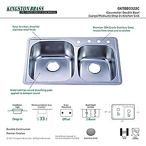 Kingston Brass Gourmetier GKTDD3322C Studio Self-Rimming Double Bowl Kitchen Sink, Brushed Stainless Steel