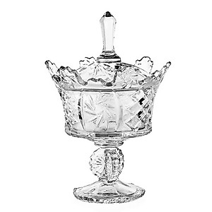 DOITOOL Crystal Glass Candy Dish With Lid Crown Candy Jar Decorative Candy Bowl Crystal Covered Cookie Jar for Home Office Desk