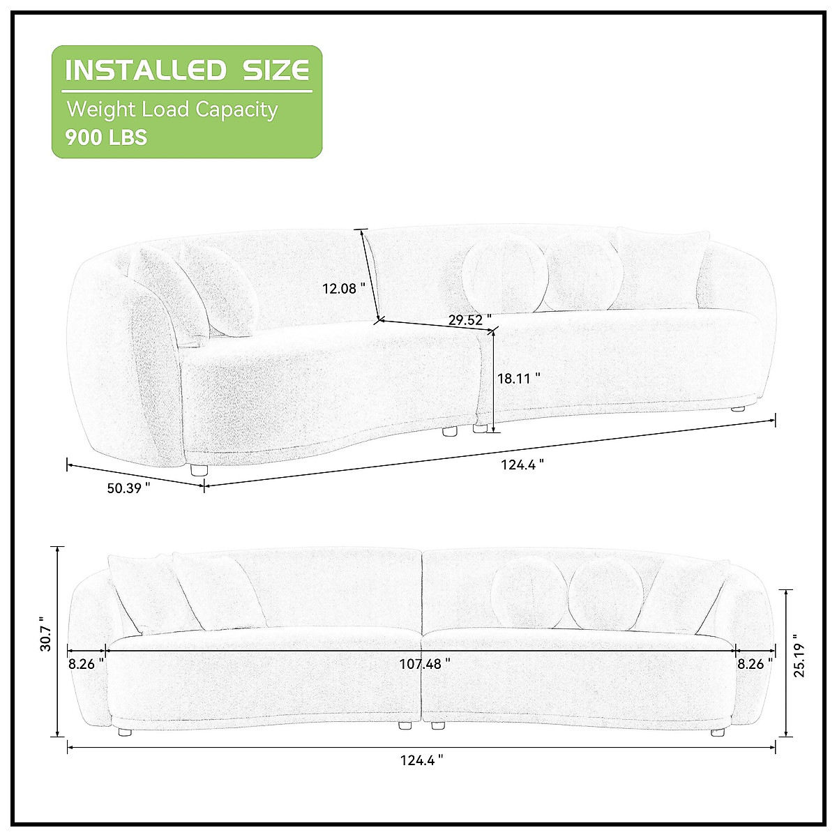 KEVINSPACE 124.5" Oversized Sofa Modular Cloud Sectional Sofa Couch Curved Sofa Comfy Teddy Fabric Deap Seat Sectional Couch with 5 Pillows Modern Luxury Sofá for Living Room Furniture Set Beige