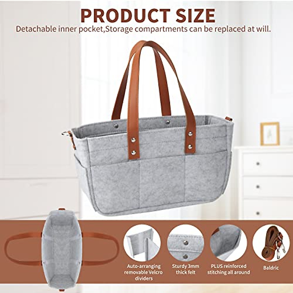 Hbluefat Baby Diaper Caddy Organizer with Leather Shoulder Strap for Infant Boy Girl, Collapsible Portable Nursery Storage Bin Basket Portable Holder Tote Bag for Car Baby Shower, Newborn Essential