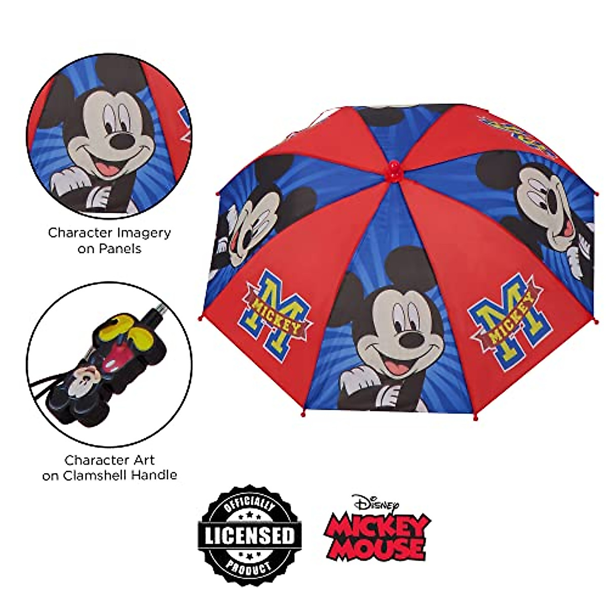 Disney Boys Umbrella and Poncho Raincoat Set, Mickey Mouse Kids Rain Wear For Kids Ages 4-5