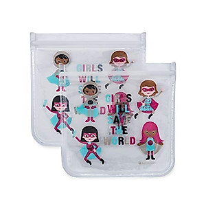 Full Circle Ziptuck Reusable Sandwich Bag - Multi-Use Leak-Free Food-Safe Storage Bag, BPA-Free – Set of 2 Sandwich Bags, Girl Heroes