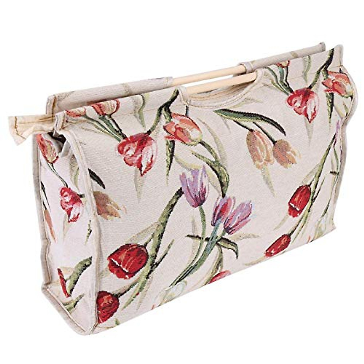 Zerodis Knitting Bag Wood Handle Yarn Storage Crochet Organizer Woven Fabric Storage Bag for Knitting Needles Sewing Tools(Red)