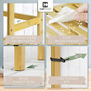 CAPHAUS 6-Tier Bamboo Shelf, Bamboo Open Storage Bookcase with Adjustable Layer, Freestanding Plant Display Stand, Multifunctional Storage Rack Stand for Bathroom, Bedroom, Kitchen, White