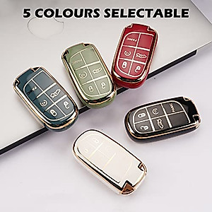 Jimtyee for Jeep Key Fob Cover with Keychain Soft TPU Car Key Case Shell Protection Compatible with Grand Cherokee Renegade Chrysler Dodge Ram Smart Key(Blue)
