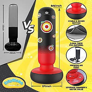 Kilpkonn Punching Bag for Kids, 67" Inflatable Punching Boxing Bag Set with Gloves and Pump - Red