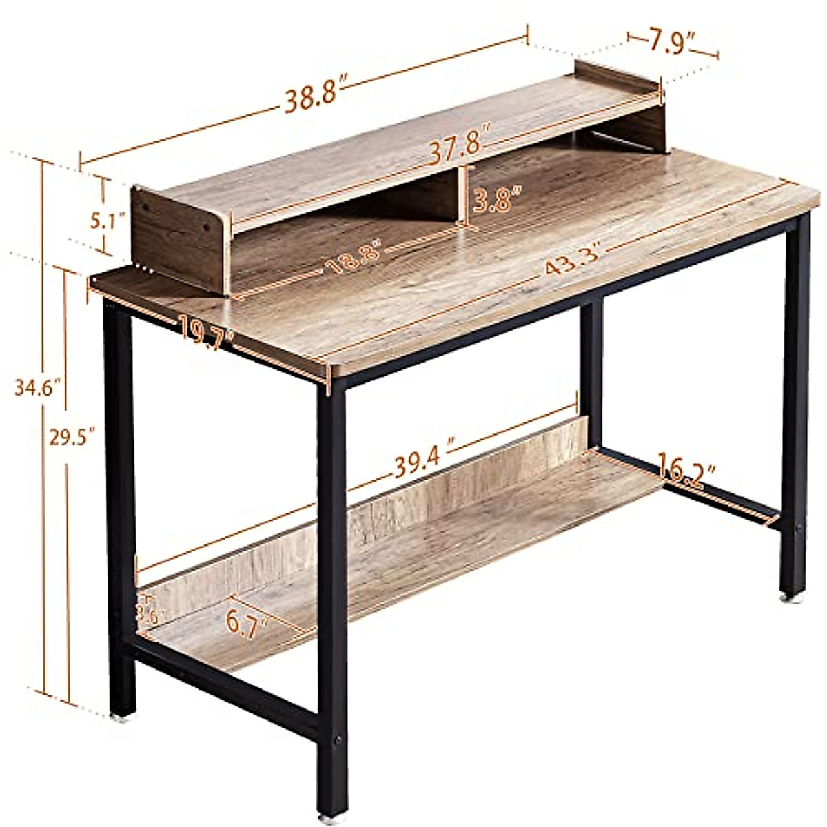 WOODYNLUX Computer Desk for Home-Office with Storage-Shelves - Modern Simple Style Metal Frame Laptop Notebook PC Study Writing Student Makeup Table Desk with Monitor Stand Footrest, Easy to Assemble.