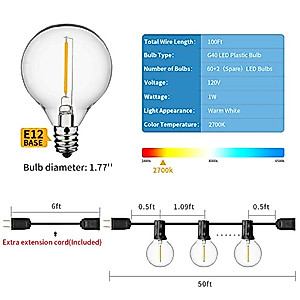 Solibting Outdoor String Lights, 100FT Patio Lights with 64 G40 Shatterproof LED Bulbs Waterproof Globe String Lights 1W 2700K Hanging Lights for Backyard Porch Cafe Party Wedding Garden