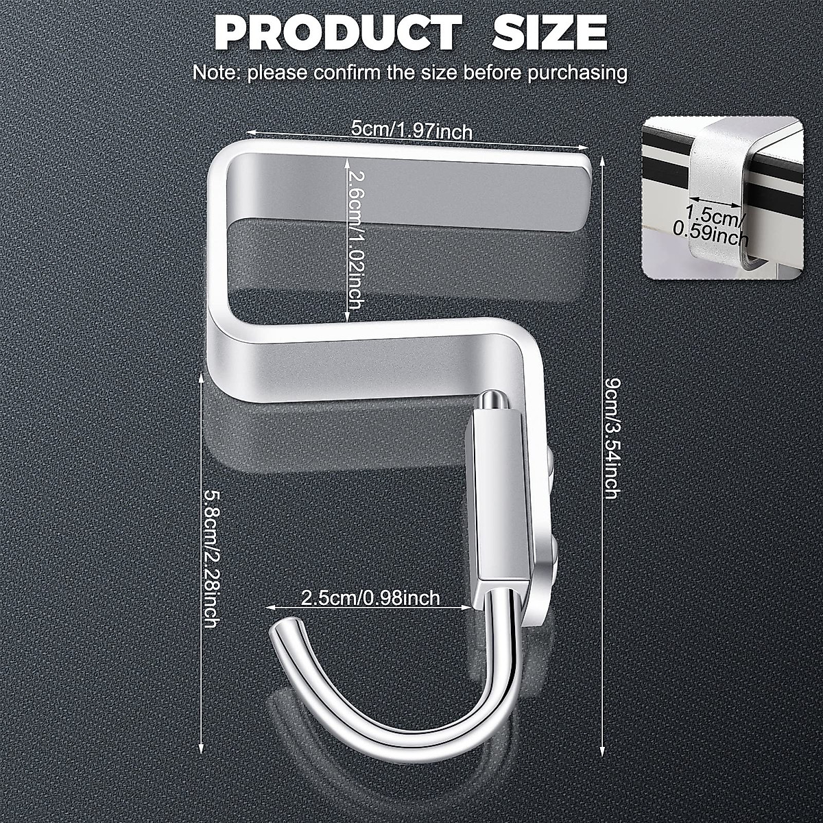 Student Purse Table Hook Desk Office Bag Hook Nail Free Purse Hanger Aluminium Alloy Purse Holder Handbag Hook Hanger Holder Bag Hanger for Table Hanging Storage Decor (4 Pcs, 2.6 cm/ 1.02 Inches)