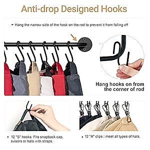 Mkono Hat Rack for Wall with Shelf 24 Baseball Caps Organizer with 12 Hook 12 Clips Wooden Hat Shelf Metal Hat Hanger for Baseball Hats and Accessories Storage, Cowboy Hat Rack for Closet Bedroom
