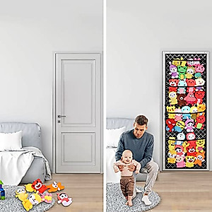 KOHUIJOO Stuffed Animal Storage, Stuffed Animal Holder, Over Door Hanging Mesh Storage Organizer Net Bags for Stuffed Animals Baby Toy Plush Storage for Nursery and Kids Room with Support Rods(Black)