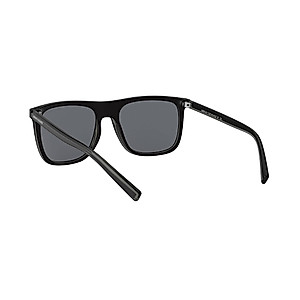 A|X ARMANI EXCHANGE Men's AX4102SF Low Bridge Fit Square Sunglasses, Shiny Black/Grey, 57 mm