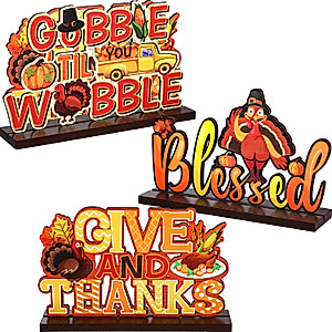 Happy Thanksgiving Sign Thanksgiving Decorations for Table Thanksgiving Table Centerpieces Turkey Decors Pumpkin Signs for Harvest Give and Thanks Wooden Happy Fall Maple, 7.87 x 4.72 Inch