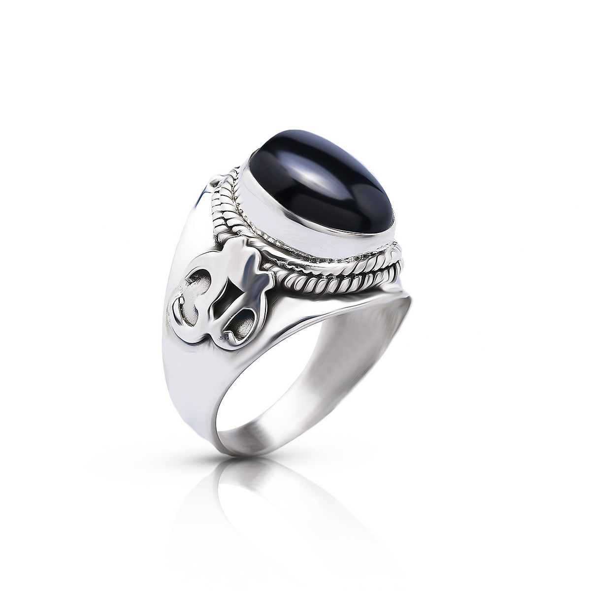 Black Onyx Oval Stone Vintage Gipsy Om Ring 925 Sterling Silver US Size 7 8 9 10 (7)
