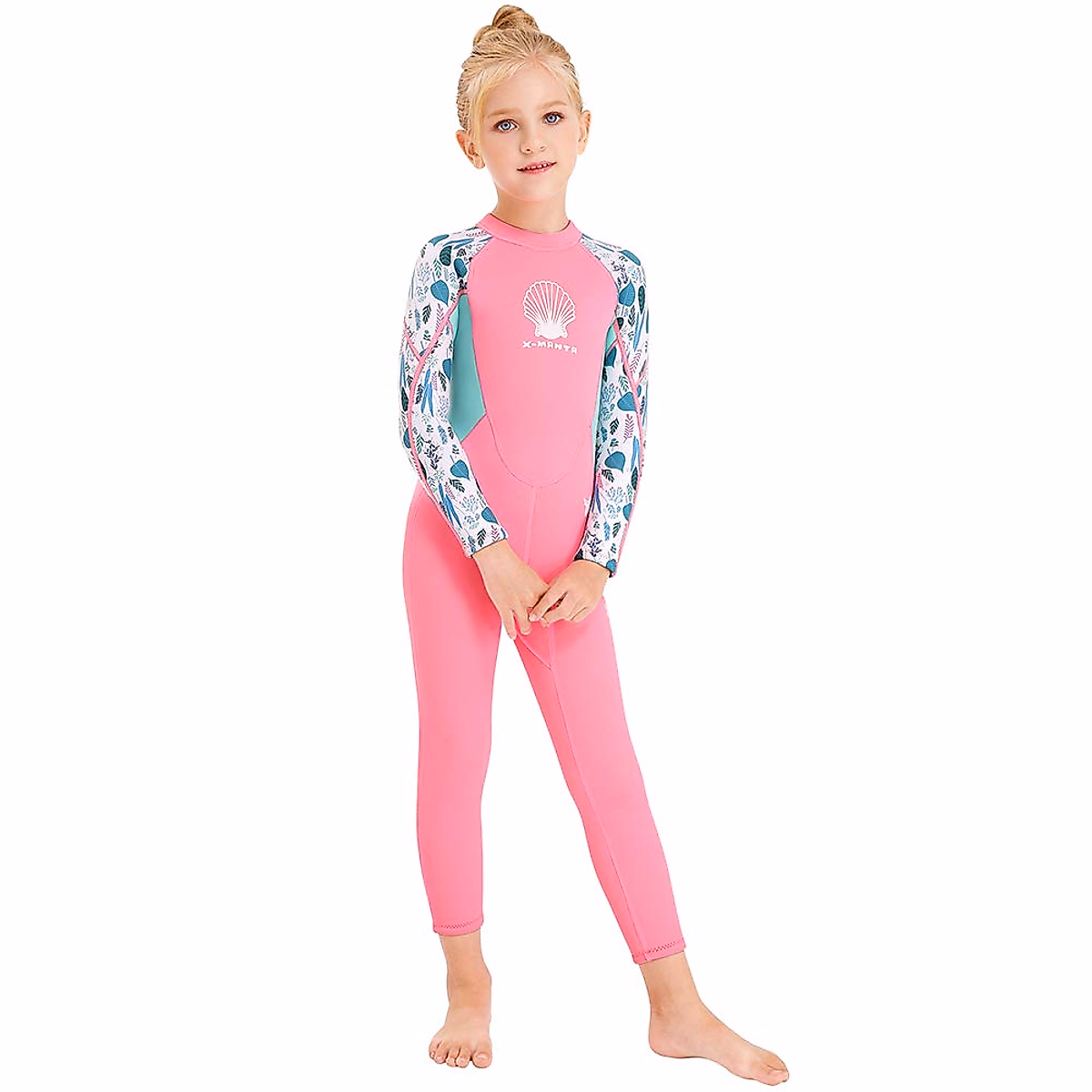 Kids Girls Boys Wetsuit Full Body Neoprene Thermal Swimsuit 2.5MM for Toddler Youth Children Teen, Long Sleeve Child Scuba Diving Surf Suit One Piece Sun Protection for Water Sports (Girl Pink, S)
