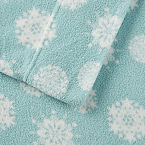 Sleep Philosophy True North Micro Fleece Bed Sheet Set, Warm, Sheets with 14" Deep Pocket, for Cold Season Cozy Sheet-Set, Matching Pillow Case, Twin, Blue Snowflake, 3 Piece