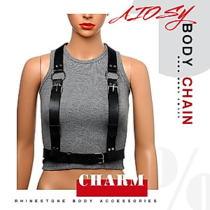 Salliy Punk Waist Chain Black Leather Body Chain Harness Belly Belt Chains Nightclub Party Body Accessories Jewelry for Women (O)