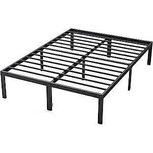 DUMOS Bed Frame - Queen Size Platform Bed Frame Metal Mattress Foundation with Steel Slat Support, No Box Spring Needed, Storage Space Under Frame, Easy Assembly, Black