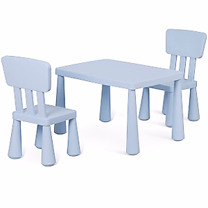 Saicool Kids' Table with 2 Chairs Set,3 Pieces Plastic Activity Table with Chair set for Toddlers, for Classroom or Home, Blue