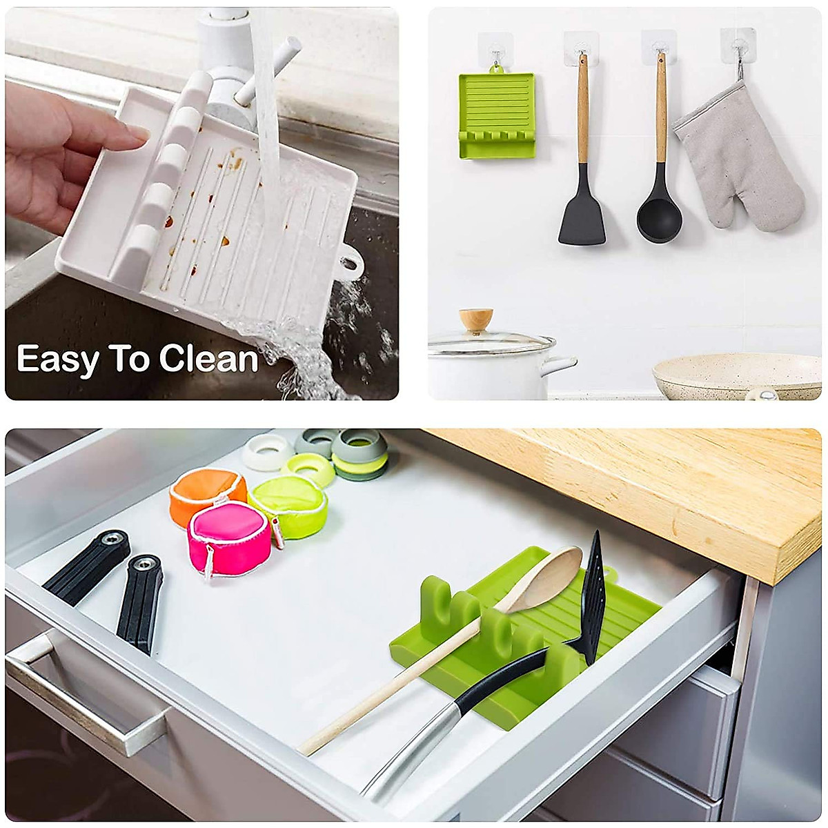 ETSAMOR Spoon Rest 2PCS Silicone Utensil Rest with Drip Pad for Multiple Utensils Silicone Spoon Rest Heat-Resistant BPA-Free Utensil Rest for Stove Top Kitchen Utensil Holder for Spoons Ladles Tongs