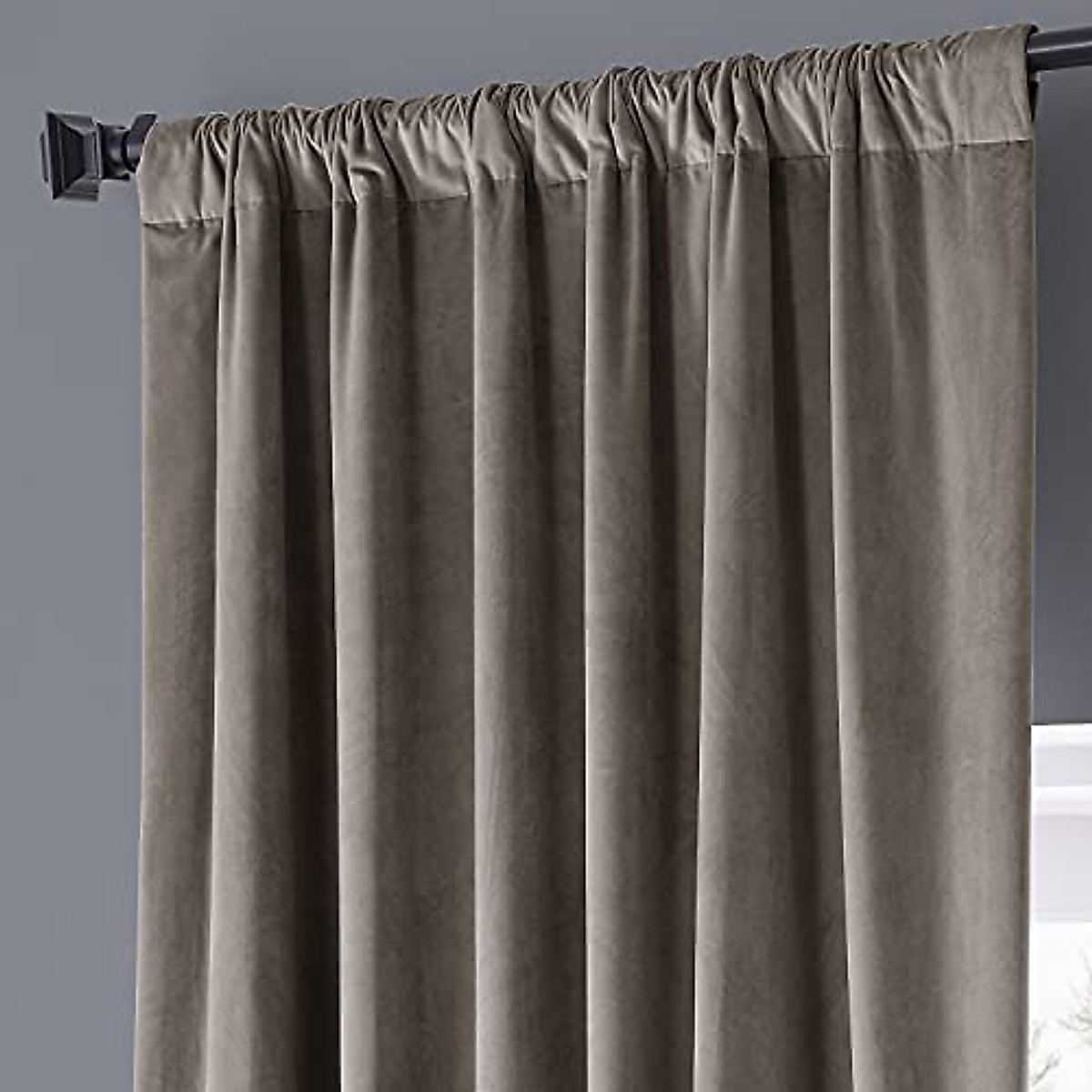 HPD HALF PRICE DRAPES Blackout Solid Thermal Insulated Window Curtain 50 X 96 Signature Plush Velvet Curtains for Bedroom & Living Room (1 Panel), VPYC-SBO161209-96, Library Taupe