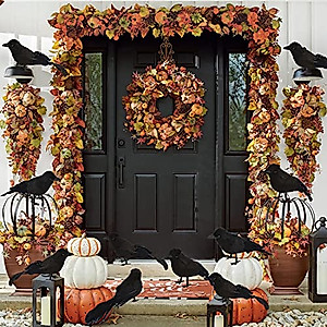 KIMOBER 6PCS Halloween Crows,Realistic Black Feathered Crows Ravens Birds for Halloween Party Indoor Outdoor Decorations