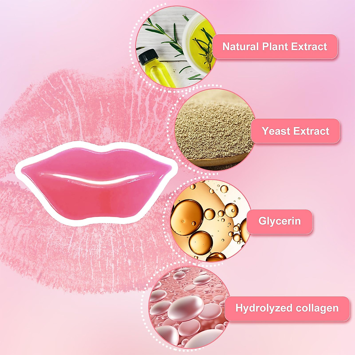 Reengull 30 PCS Lip Mask Collagen Lip Masks Sheet for Dry Lips, Gel Lip Mask Pack for Remove Dead Skin, Moisturizes and Lightens Lip Lines, Pink