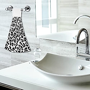 Kitchen Hanging Hand Towels for Bathroom Decorative with Hanging Loop White Leopard Black Cheetah Set of 2 Soft Absorbent Funny