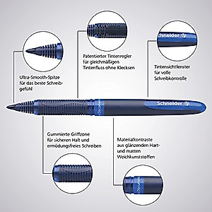 Schneider One Business Rollerball Pen, 0.6 mm Ultra-Smooth Tip, Blue Barrel, Blue Ink, Box of 10 Pens (183003)