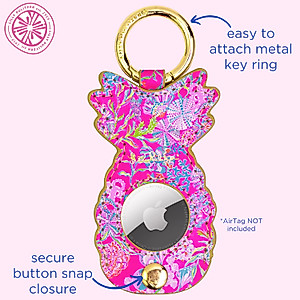 Lilly Pulitzer Leatherette AirTag Keychain, Cute Air Tag Holder, Novelty Pineapple Shaped AirTag Key Ring for Luggage, Car Keys, or Dog Collars, Shell Me Something Good
