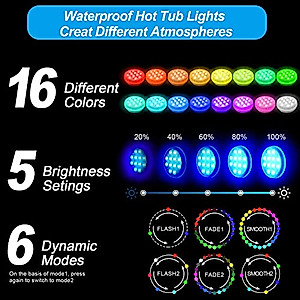 TEPENAR Rechargeable Submersible Pool Lights - 3.7" Waterproof Underwater Lights USB-C Charging Battery Operated Remote Controlled 16 Color Changing Hot Tub Lights with Magnet for Pool Pond 1 Pack