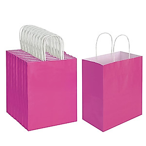 Each 100 Pack Medium Fuchsia & Yellow Kraft Paper Gift Bags with Handles Bulk