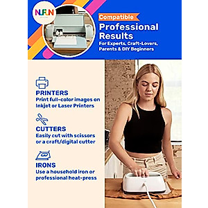 NuFun Activities Printable Iron-on Heat Transfer Paper for T Shirts, Dark Fabrics, 5 Sheets 8.5 x 11 inch, Long Lasting, Durable, Professional Quality, Easy DIY, Non-Toxic, Made In the USA