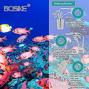 BOSIKE 6 in 1 Aquarium Test Strips Kit - 125 Fresh Water Fish Tank Tester Strips for Total Hardness, Nitrate, Nitrite, Cl2, Carbonate & ph Testing