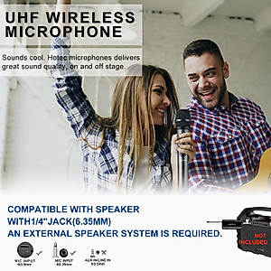 HOTEC UHF Wireless Dual Handheld Microphones with Rechargeable 1/4” Output Mini Portable Receiver for Live Performance Over PA, Mixer, Speaker (H-U26C)