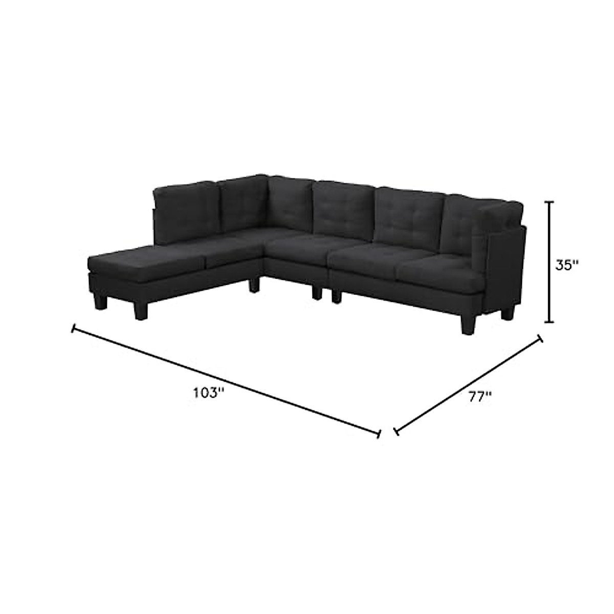 Casa Andrea Milano Modern Sectional Sofa L Shaped Couch with Reversible Chaise, Large Living Room Furniture, Black