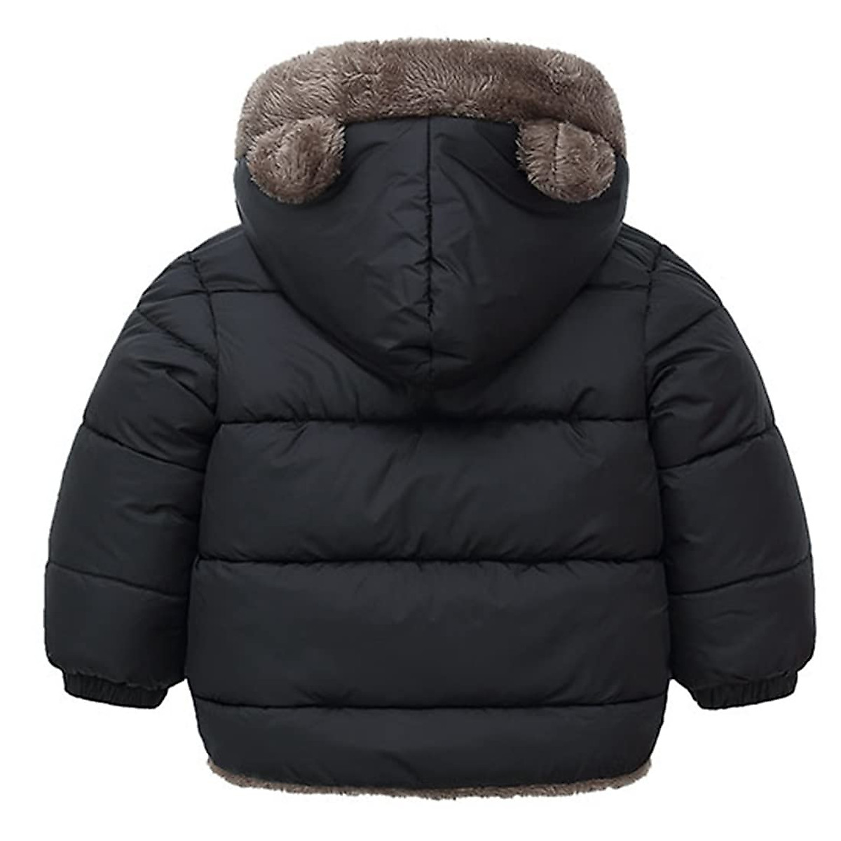 Baby Boys Girls Winter Coat Cute Bear Ear Hooded Jacket Warm Fleece Outerwear Windproof Zipper Infant Toddler Black 12-18M