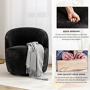 FOXHUNTER Swivel Barrel Chair, Small Swivel Accent Chair Comfy Round 360° Chenille Swivel Chair for Living Room Modern Round Accent Arm Chairs for Living Room Bedroom Nursery, Black