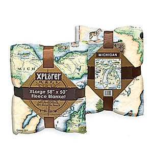 Michigan State Map Fleece Blanket - Hand-Drawn Original Art- Soft, Cozy, and Warm Throw Blanket for Couch - Unique Gift - 58"x 50"
