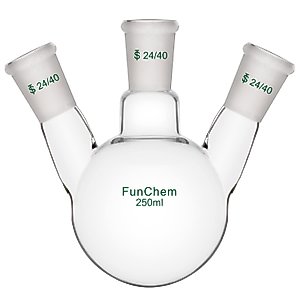 FunChem Three Necks Round Bottom Flask RBF, Glass 3-Neck Boiling Flask with 24/40 Standard Taper Outer Joint, 250 ml