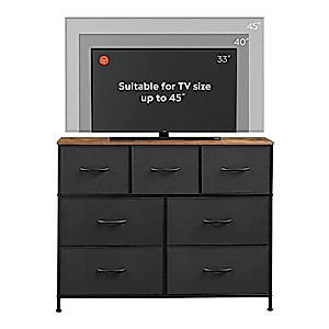WLIVE 1-Drawer Nightstand and 7-Drawer Dresser Set, Fabric Storage Tower for Bedroom, Hallway, Nursery, Closets, Tall Chest Organizer Unit with Textured Print Fabric Bins, Steel Frame