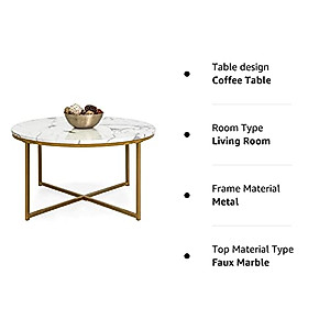 Best Choice Products 36in Faux Marble Accent Table, Modern End Table, Large Coffee Table Home Decor for Living Room, Dining Room, Tea, Coffee w/Metal Frame, Foot Caps, Designer - White/Gold