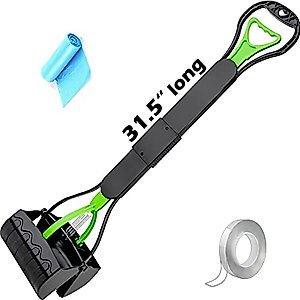 Dog Pooper Scooper, 31.5 Inches Long Handle Pet Jaw Poop Scooper for Large Medium Small Dogs with Bags, Portable Heavy Duty Dog Poop Scoop with Non-Breakable Spring for Grass and Gravel Waste Pick Up